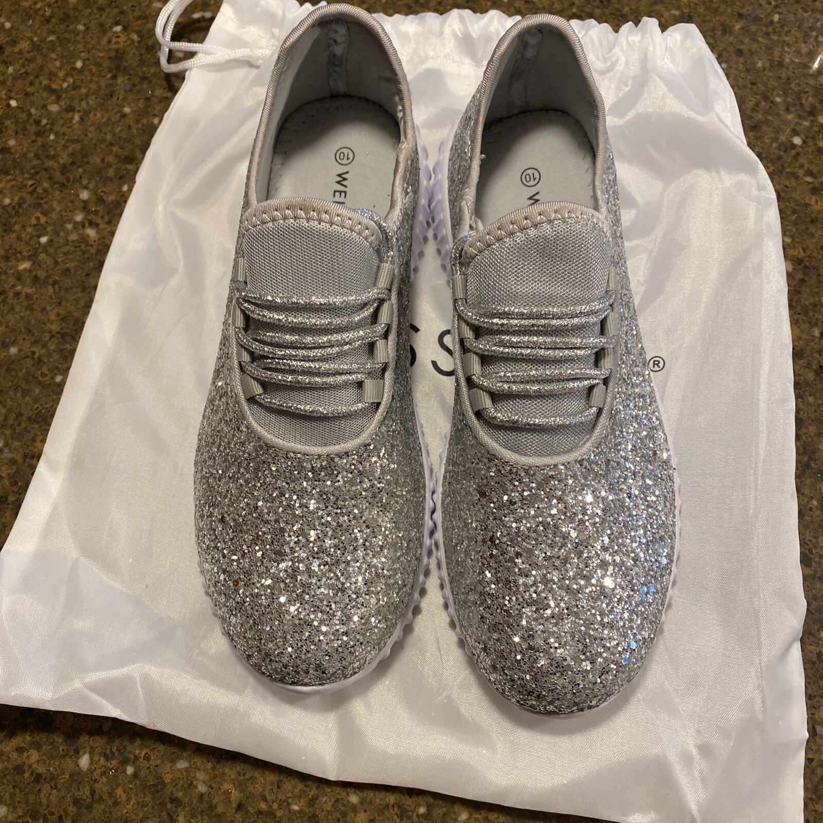 New~Womens Weissman sz 10 Silver Glitter Lace Up Dance Shoes Sneakers W ...