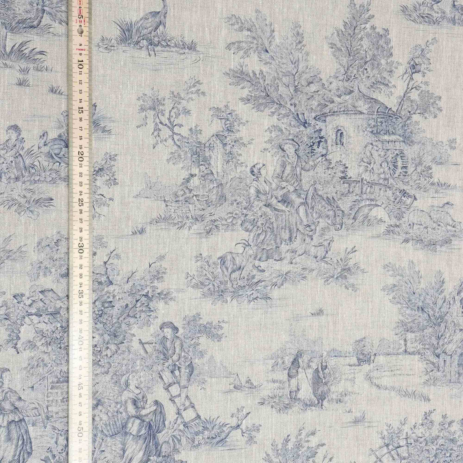 Traditional Linen Toile De Jouy Blue Fabric Pastoral French 150cm Per ...