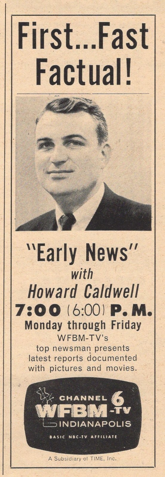 1960 WFBM TV AD HOWARD CALDWELL NEWS REPORTER INDIANAPOLIS,INDIANA | eBay