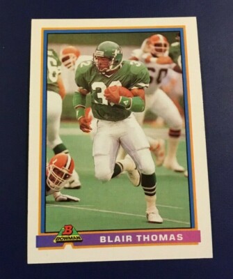 1991 Bowman # 382 BLAIR THOMAS New York Jets Sharp Look ! | eBay