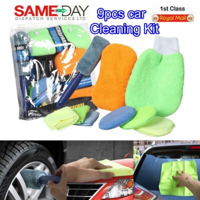 9pc Professional Microfibre Car Wash Cleaning Detailing Kit Auto ...