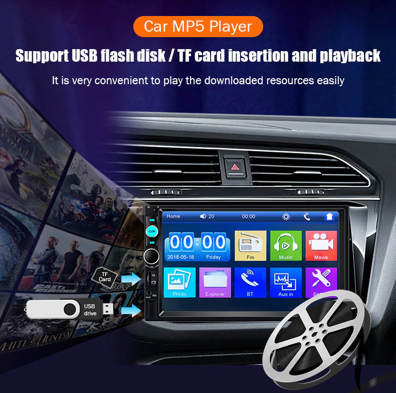 7" Double 2 DIN Car MP5 Player Bluetooth Touch Screen Stereo Radio With ...