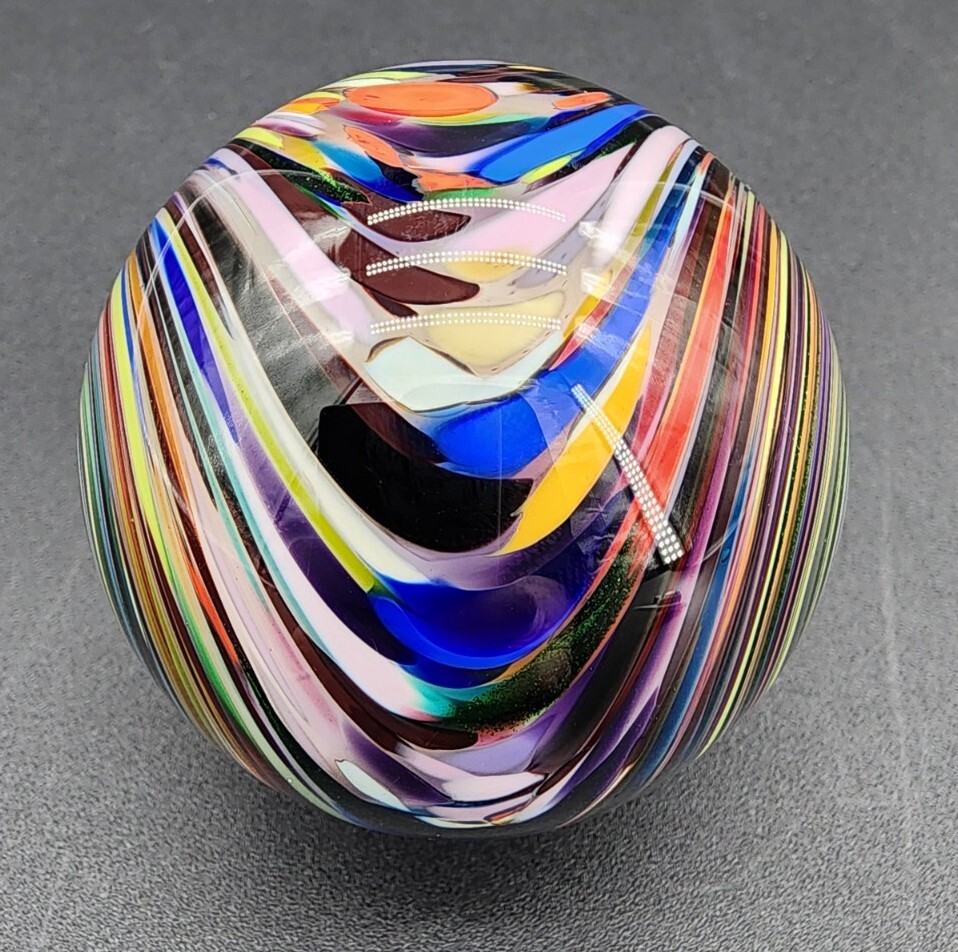 Mark Matthews Glass Marble Reverse OnionSkin Rainbow + Green Lutz 2.47 ...