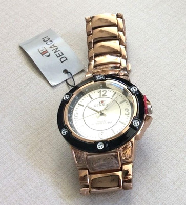Denacci Men's Quality Watch Black Round Silver Dial on Rose Gold Linked ...