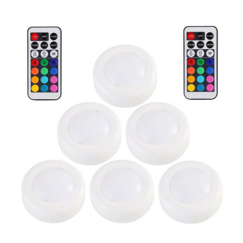 RGB Wireless LED Puck Closet Night Lights 12 Colors Remote Control ...
