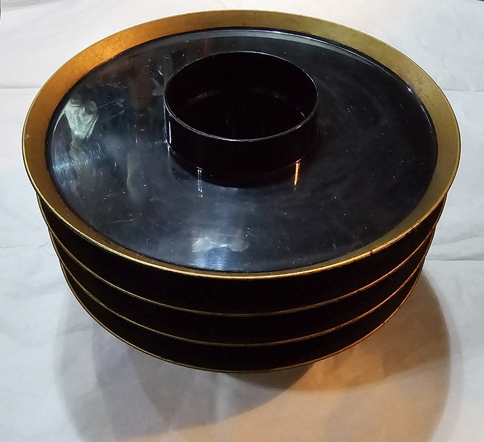 Retro Hi-Snack Party Plates Serv-Rite Set Of 4 Matching Black Gold Trim ...