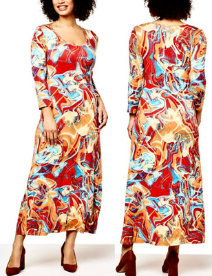 NEW Colleen Lopez SZ XL 3/4-Sleeve Knit Maxi Dress COLOR SWIRLS SZ XL ...