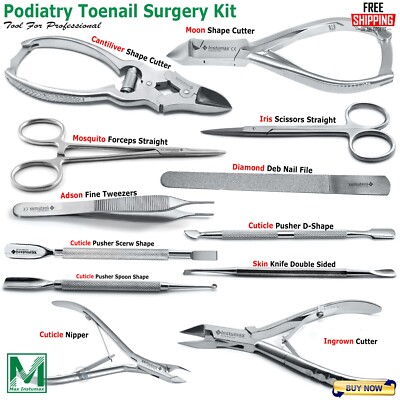 12Pcs Range Podiatry Nail Surgery Instruments Kit Toenail Removal ...