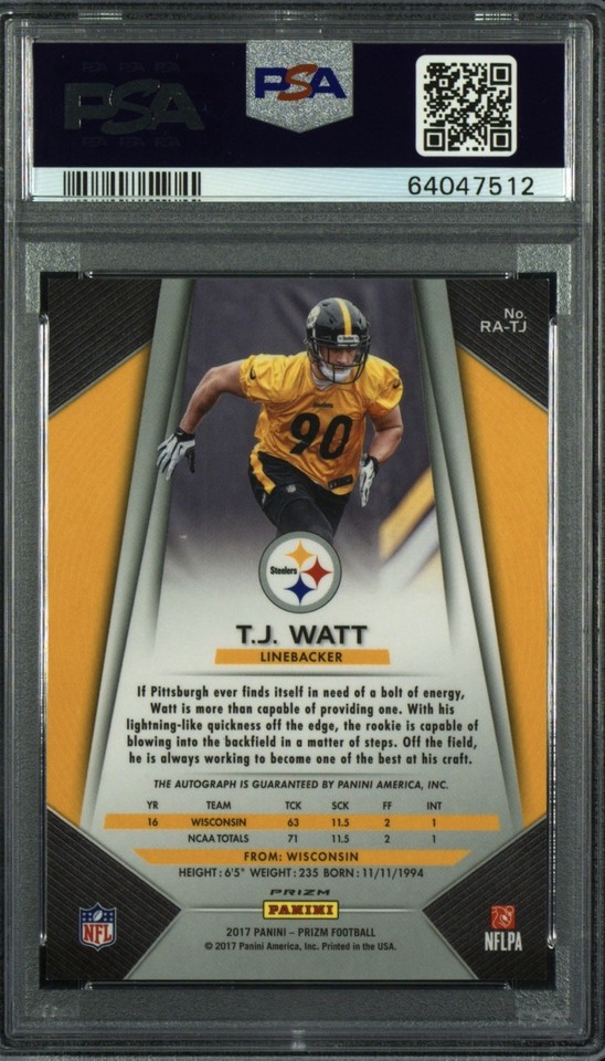 2017 Panini Prizm Football TJ Watt PINK PRIZM AUTO SP ROOKIE! PSA 9.0 ...