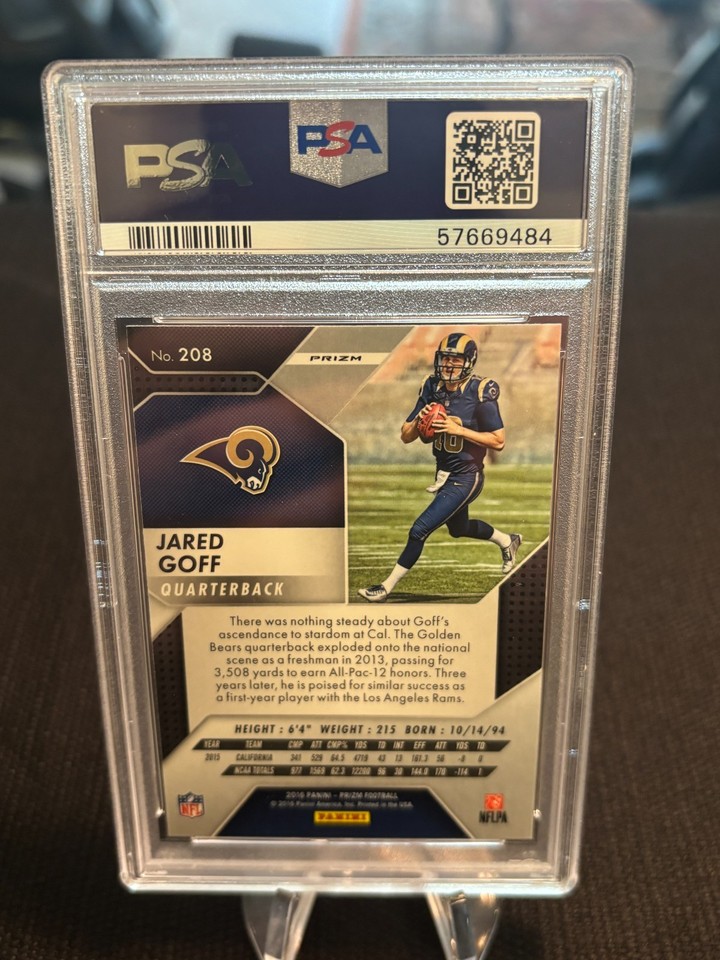 2016 Panini Prizm Jared Goff Rookie Card #208 - Silver Prizm - PSA 9 ...