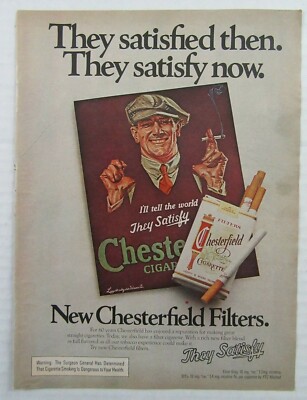 1974 CHESTERFIELD Filter Cigarettes "They Satisfy Then & Now" Magazine ...