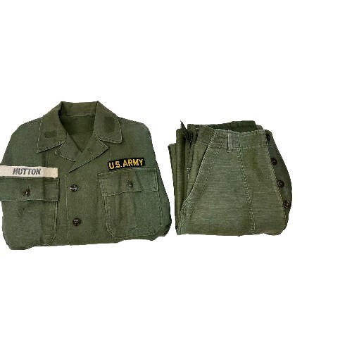 USGI OG-107 Shirt & Pant Set Minty with Name Tape unit Patch Named ...