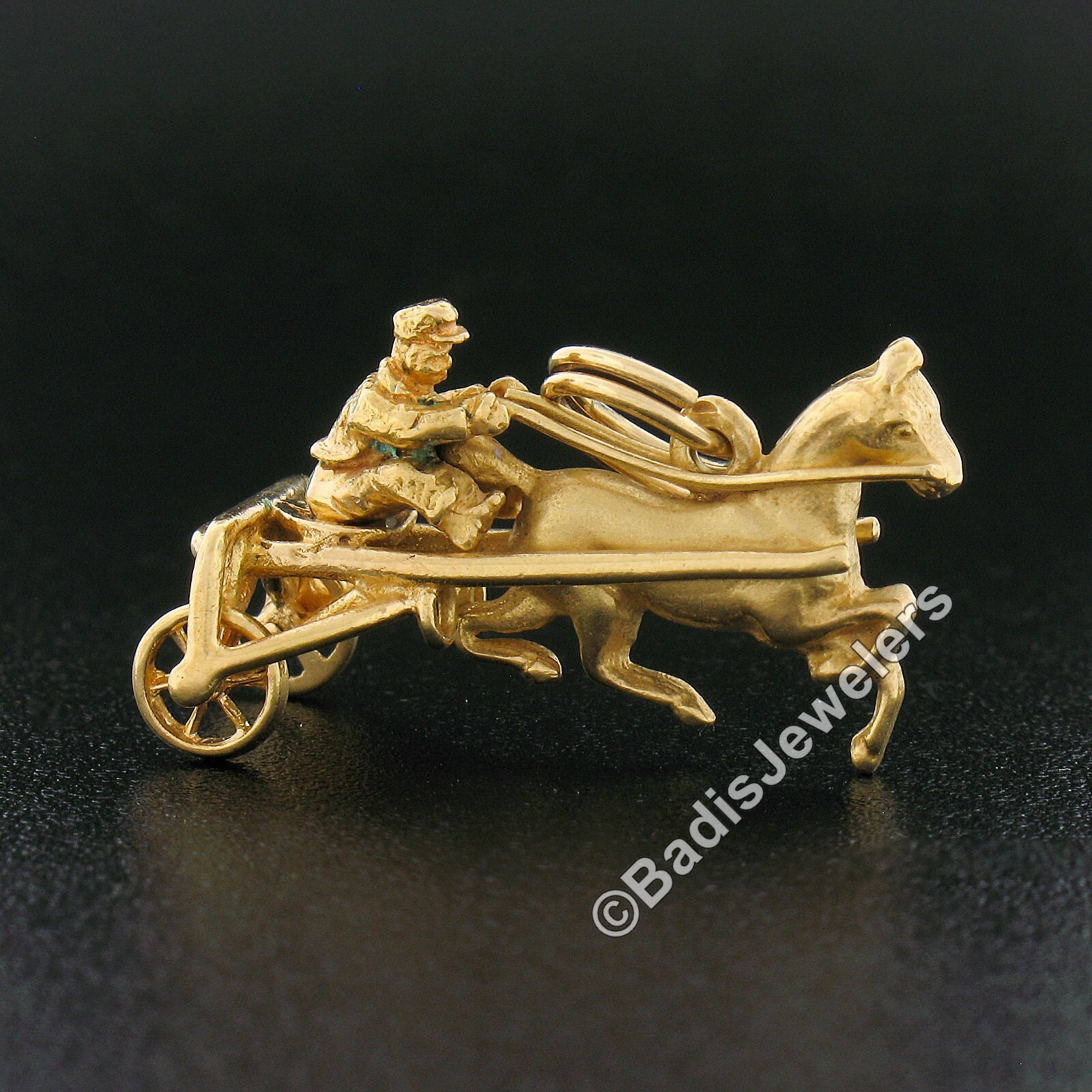Vintage 14K Yellow Gold Jockey Horse Harness Racing Carriage Buggy ...