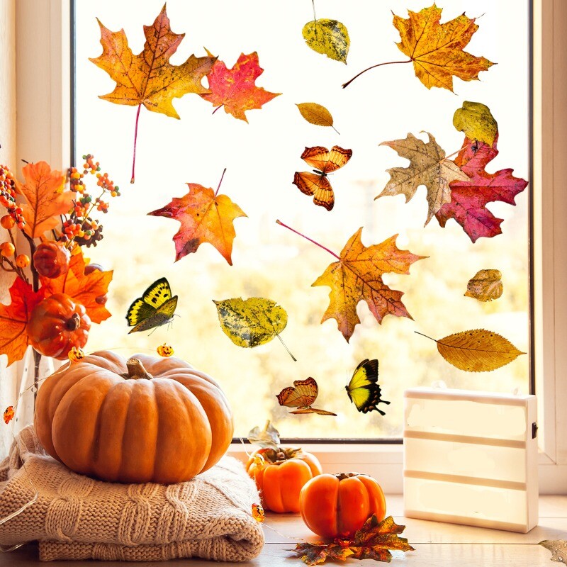 Window Clings Decals Wall Stickers Decor PVC Butterfly Autumn Maple Leaf Decals | eBay
