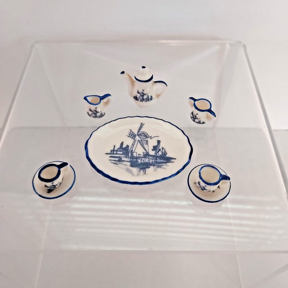 Vintage 1:12 Faux Delft China Dollhouse Tea Coffee Set 9 pieces Holland ...