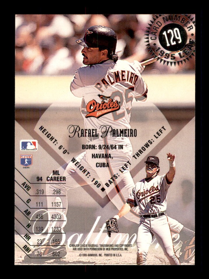 1995 BASEBALL 1995 Leaf Rafael Palmeiro Baltimore Orioles #129 1 | eBay