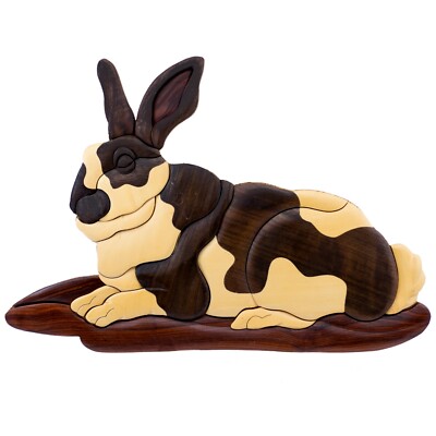 Wood Intarsia Large Rabbit Wall Hanging 14.75" x 10.25" Handcrafted New ...