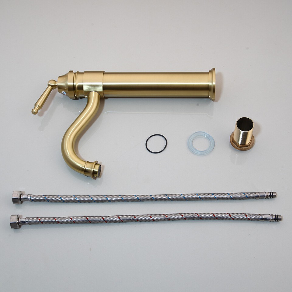 Bathroom Round Ceramic Basin Sink Combo Brushed Gold Mixer Faucet Tap ...