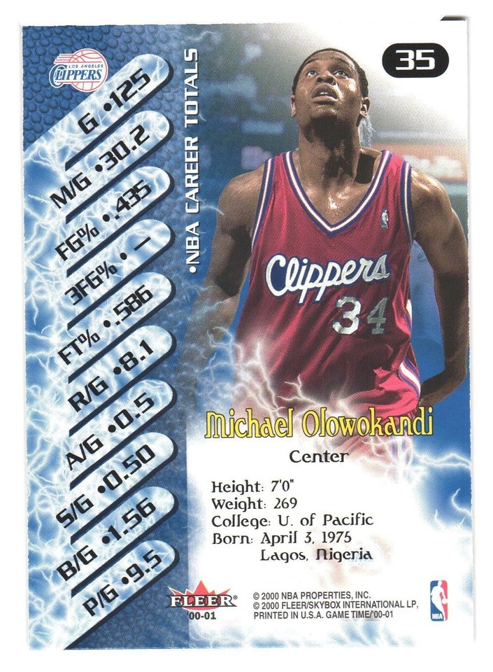2000-01 Fleer Gametime NBA Basketball LA Clippers Michael Olowokandi | eBay