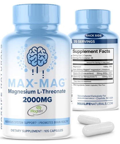 Max-Mag Magnesium L-Threonate Capsules - Magtein Magnesium L-Threonate ...
