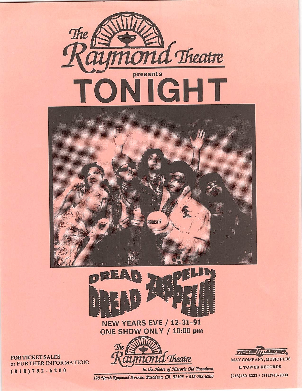 Dread Zeppelin Handbill 1991 at The Raymond Theatre | eBay