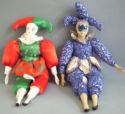 Sugar Loaf Harlequin Porcelain Dolls Set Of 2 Clown Mardi Gras Joker ...