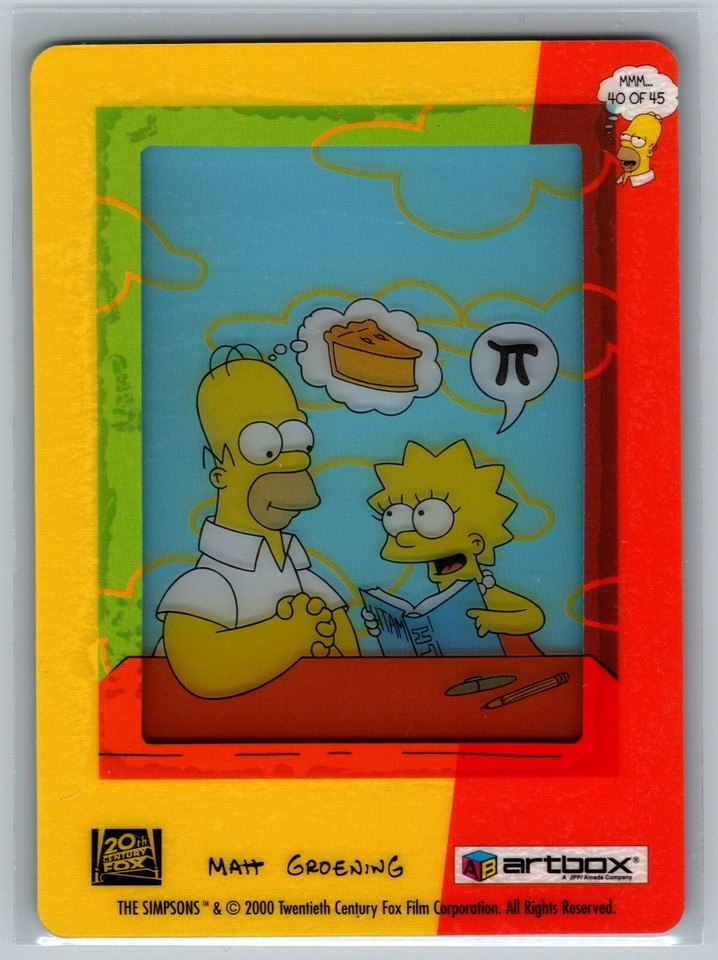 Pi vs Pie 2000 Artbox The Simpsons FilmCardz #40 Trading Card Homer ...