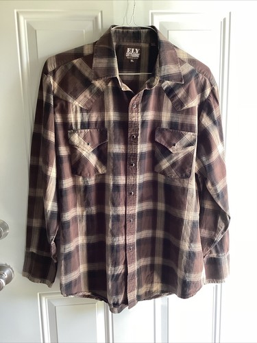 Ely Cattleman Mens Western Black Snap ,XL Brown Plaid Long Sleeve Shirt . | eBay