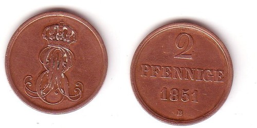 2 Pfennig Copper Coin Hanover 1851 B VF+ | eBay