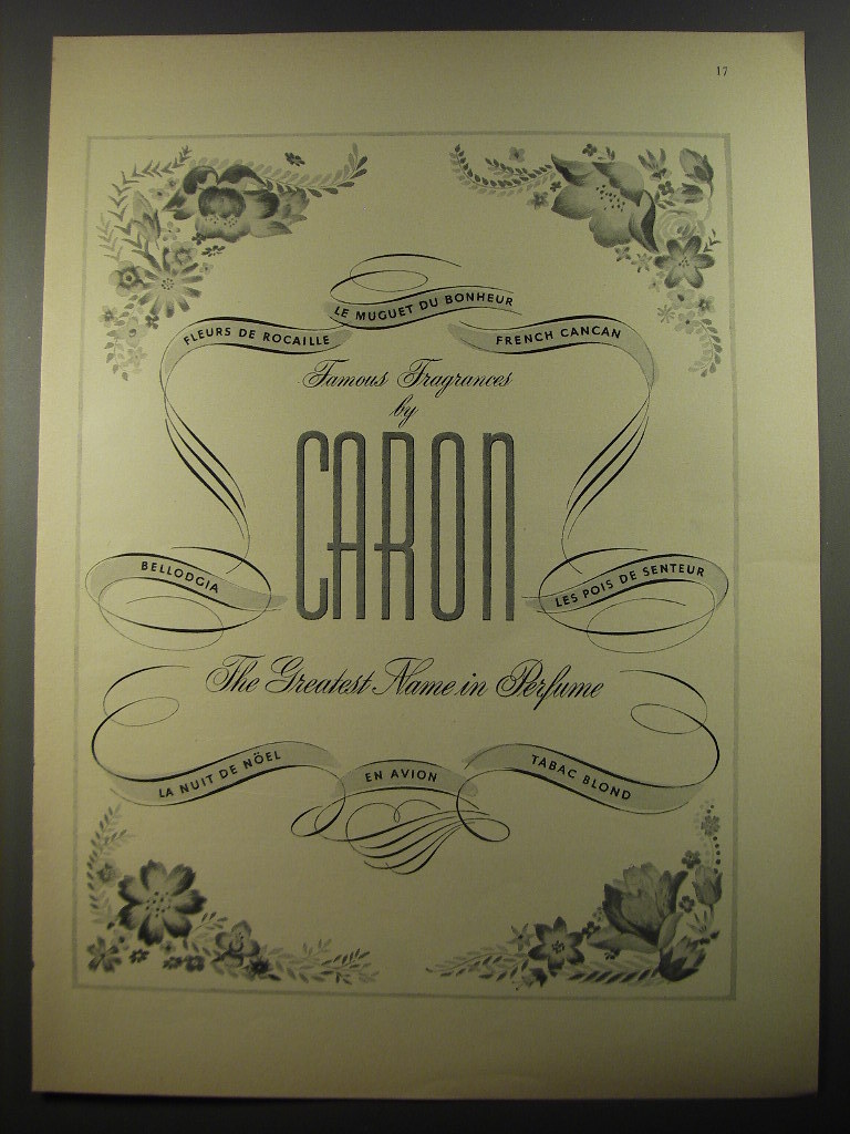 1954 Caron Perfume Ad - Famous Fragrances by Caron the Greatest Name in ...