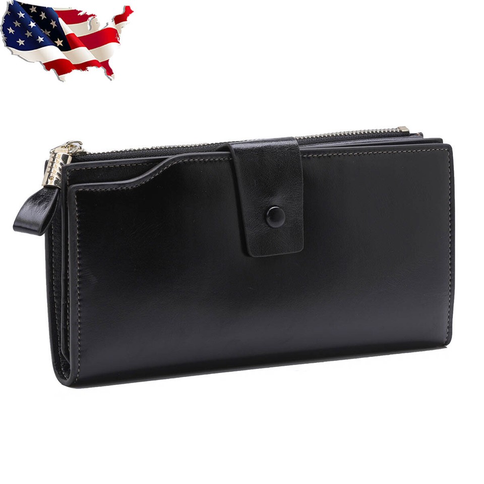 Women Leather Long Wallet Money Card Holder Clutch Hi-Q RFID Blocking ...