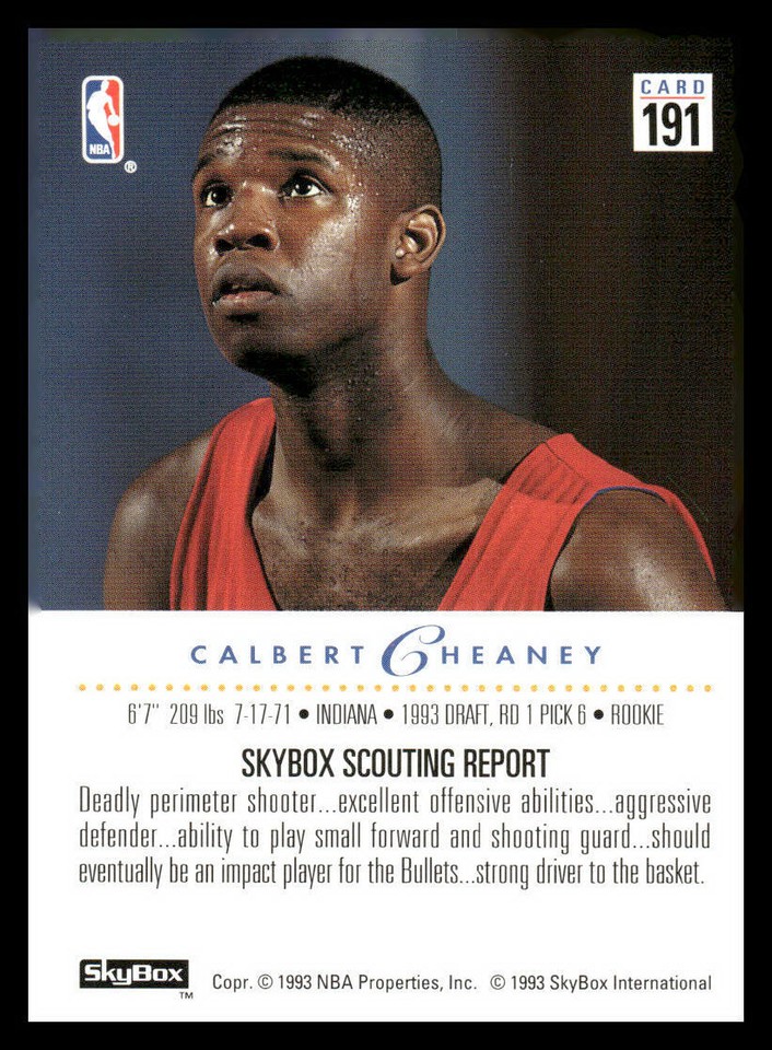 1993 SkyBox Calbert Cheaney #191 RC | eBay