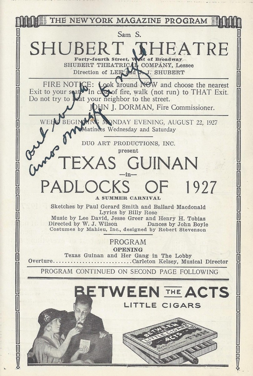 Texas Guinan Padlocks Of 1927