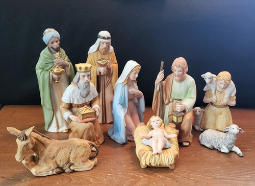 Vintage Homco Nativity 9 Piece Set Bisque Ceramic Baby Jesus Christmas ...