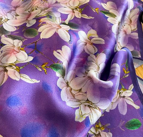 100% Silk 20" small square Scarf Women neckerchief Wrap floral purple ...