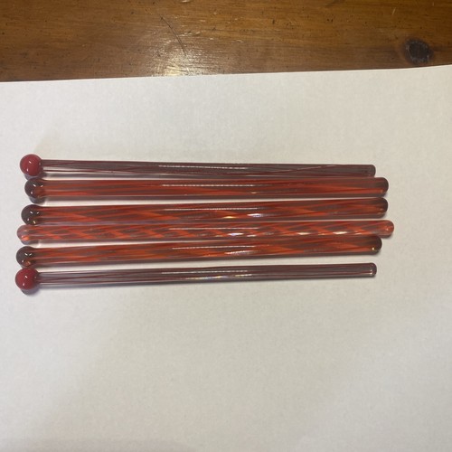 Vtg Barware 6 Red Glass Drinking Straws 6" Cocktail Swizzle Sticks ...