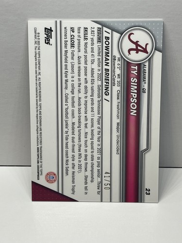 2023 Bowman University Chrome Sapphire Edition - Gold #23 Ty Simpson ...