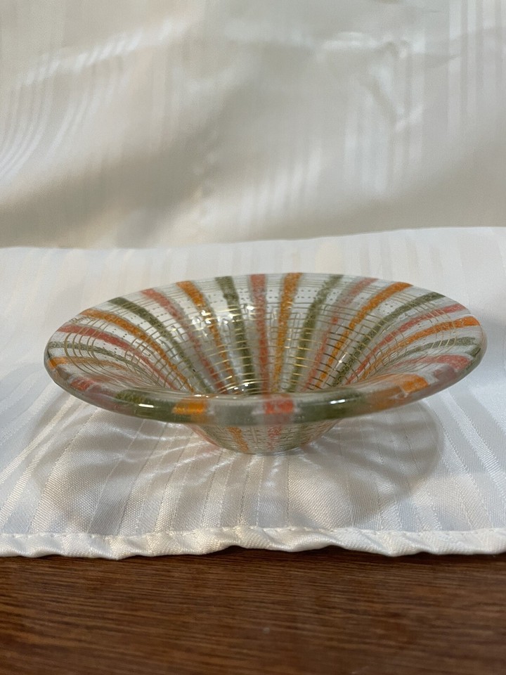 Vintage MID CENTURY MODERN Higgins Signed Orange & Green Bowl Fused ART ...