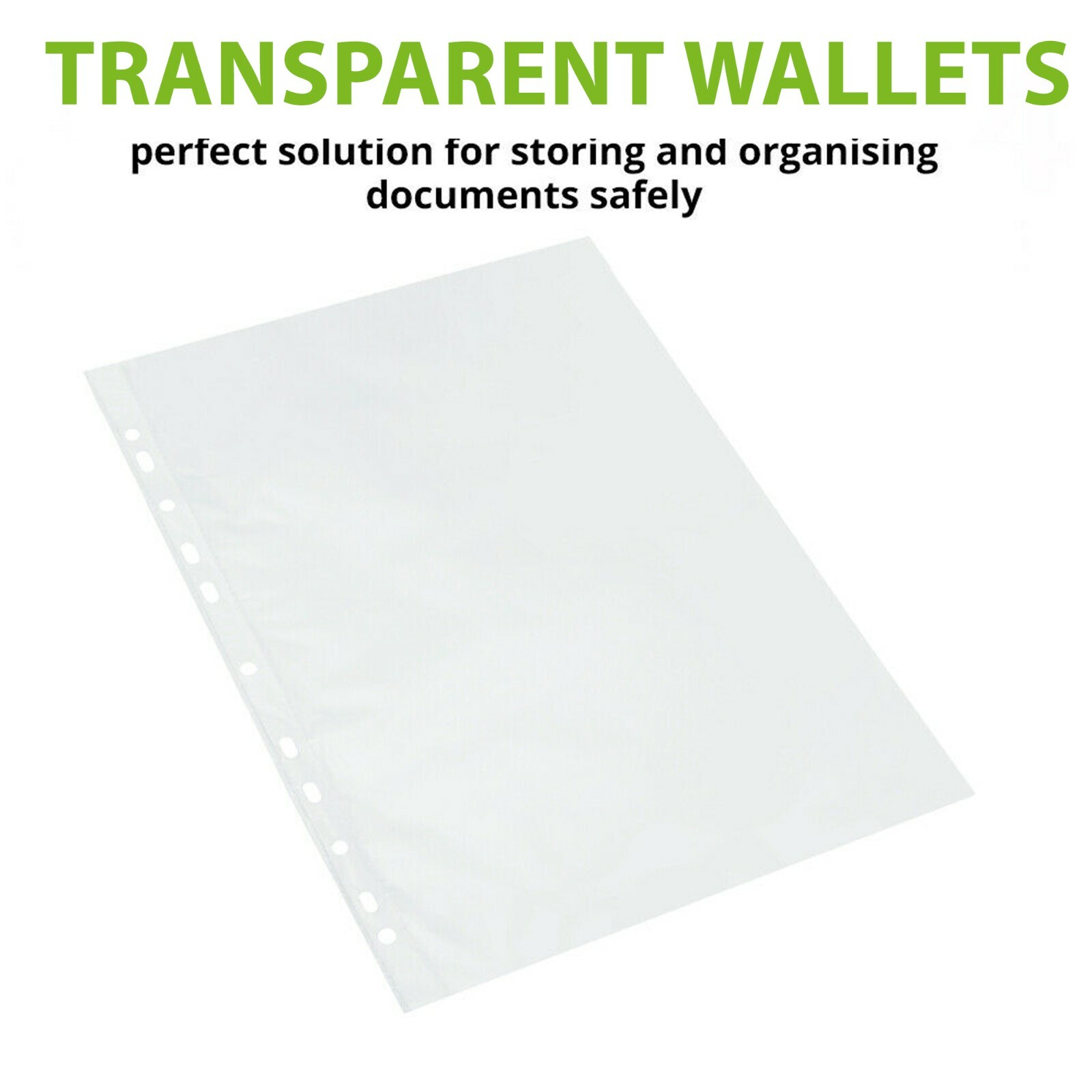 100 X A4 PLASTIC PUNCH PUNCHED POCKETS FOLDERS FILING WALLETS SLEEVES ...
