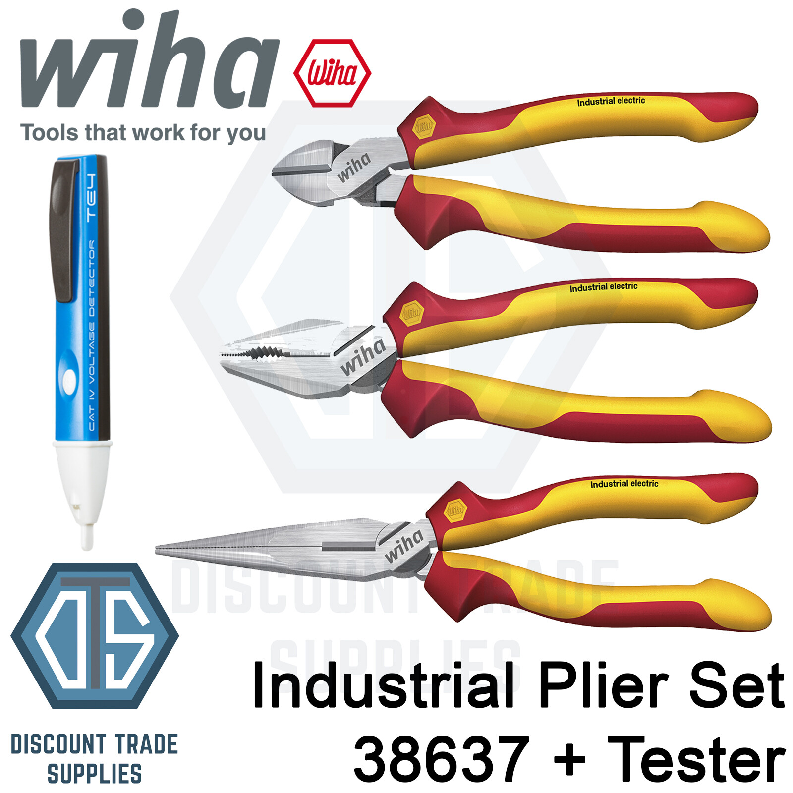 WIHA VDE Side Cutter Combination Long Nose Plier Set 38637 + FREE ...