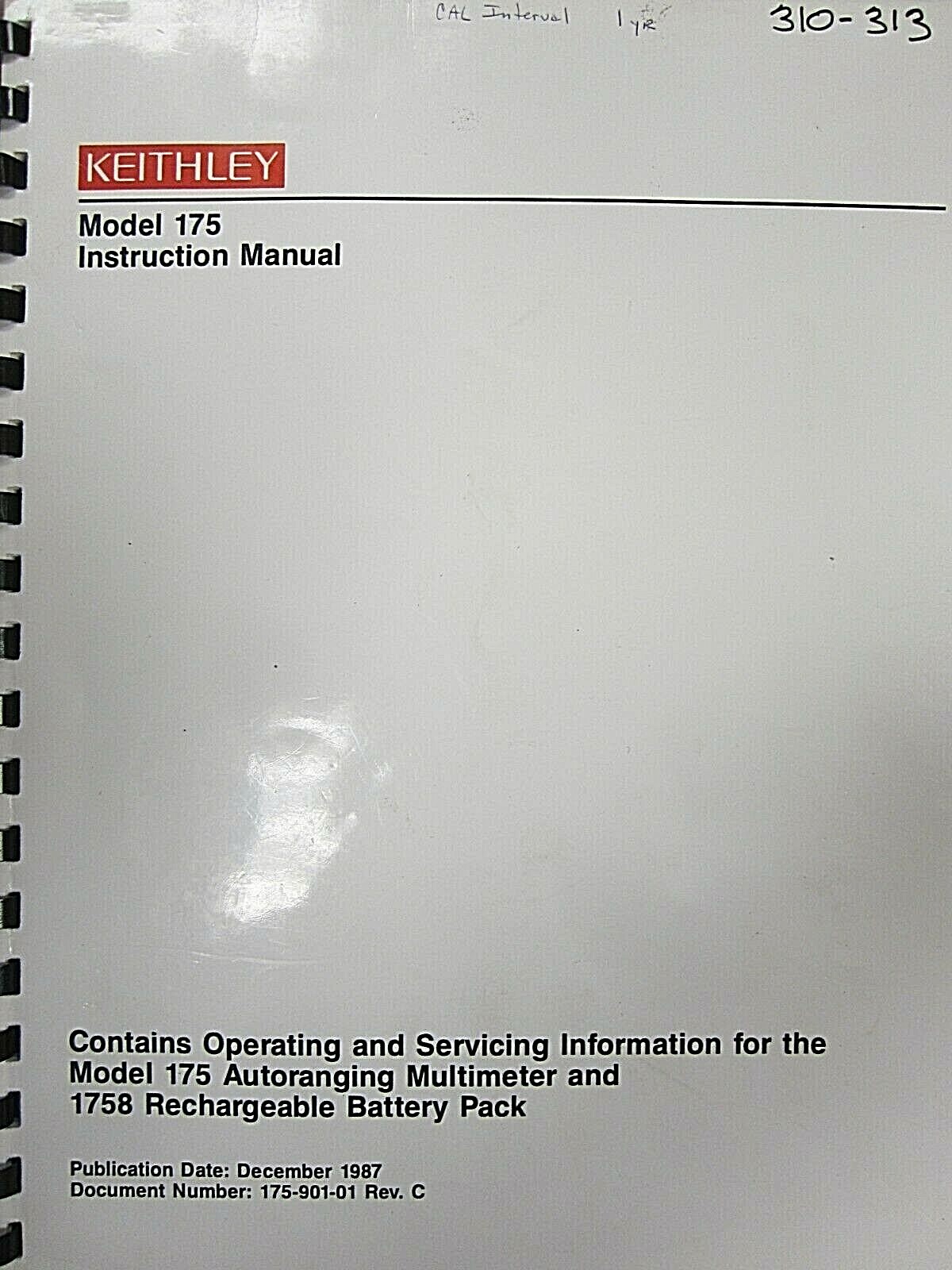 Keithley Model 175 Autoranging Multimeter Instruction Manual 175-901-01 ...