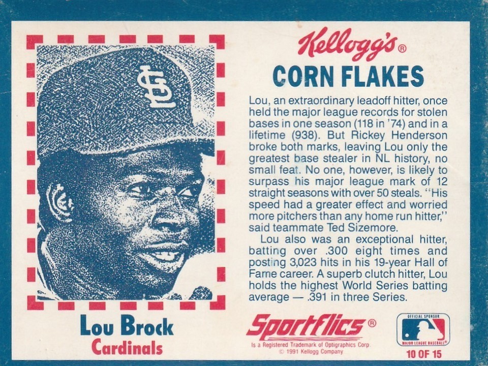 LOU BROCK 1991 KELLOGG'S SPORTS FLICS BASEBALL GREATS 3D | eBay