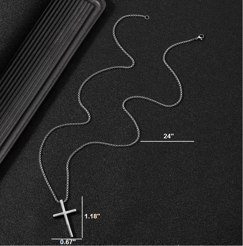 Silver Cross Necklace Christian Chain Stainless Steel Women Men Cross ...