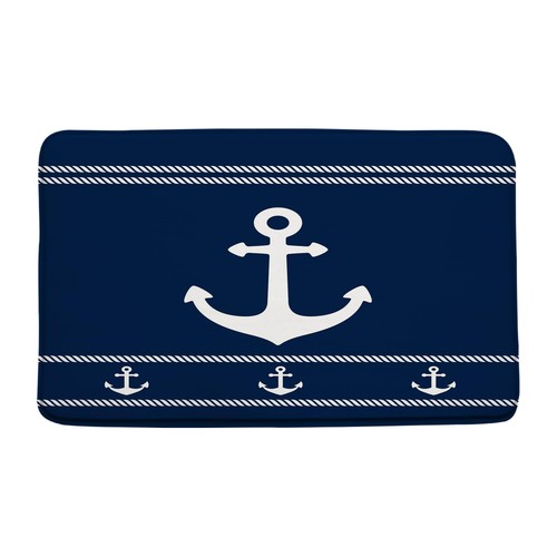 Anchor Bathroom Rugs Mat,Navy Blue White Nautical Ocean 18x30 Inch ...