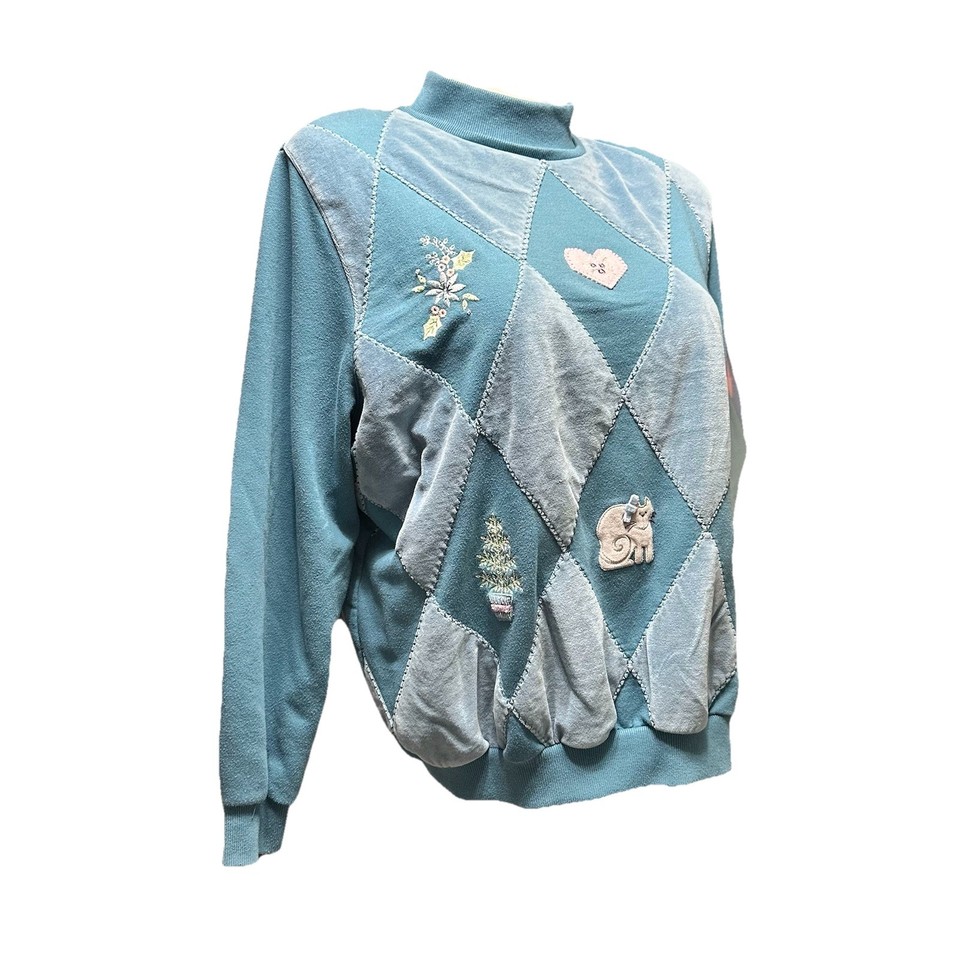 Alfred Dunner Women’s Plus 2X Top Blue Long Sleeve Cottage Core Sweat ...