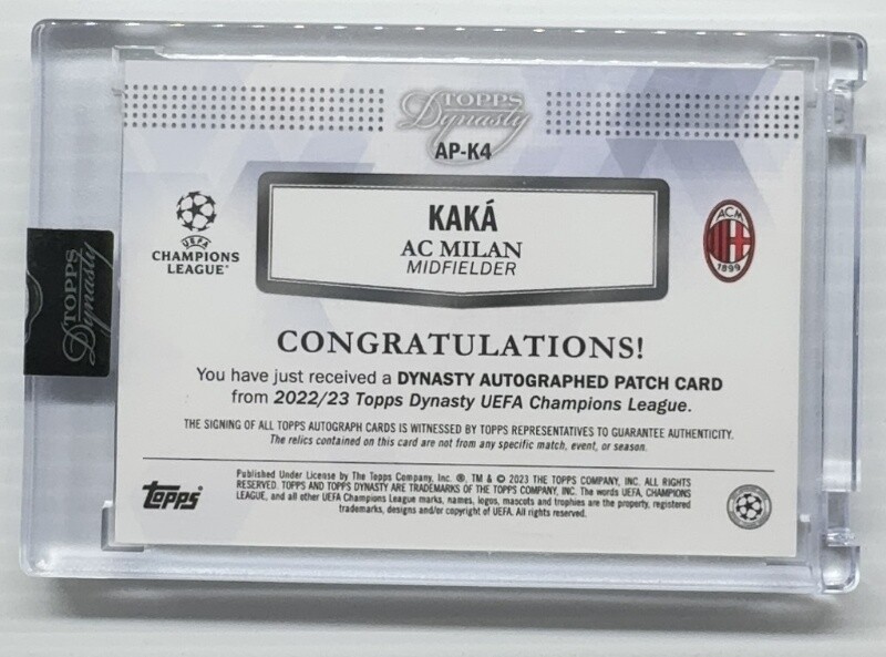2022-23 Topps Dynasty UEFA Kaka Jersey Patch Auto Autograph #10/10 AC ...