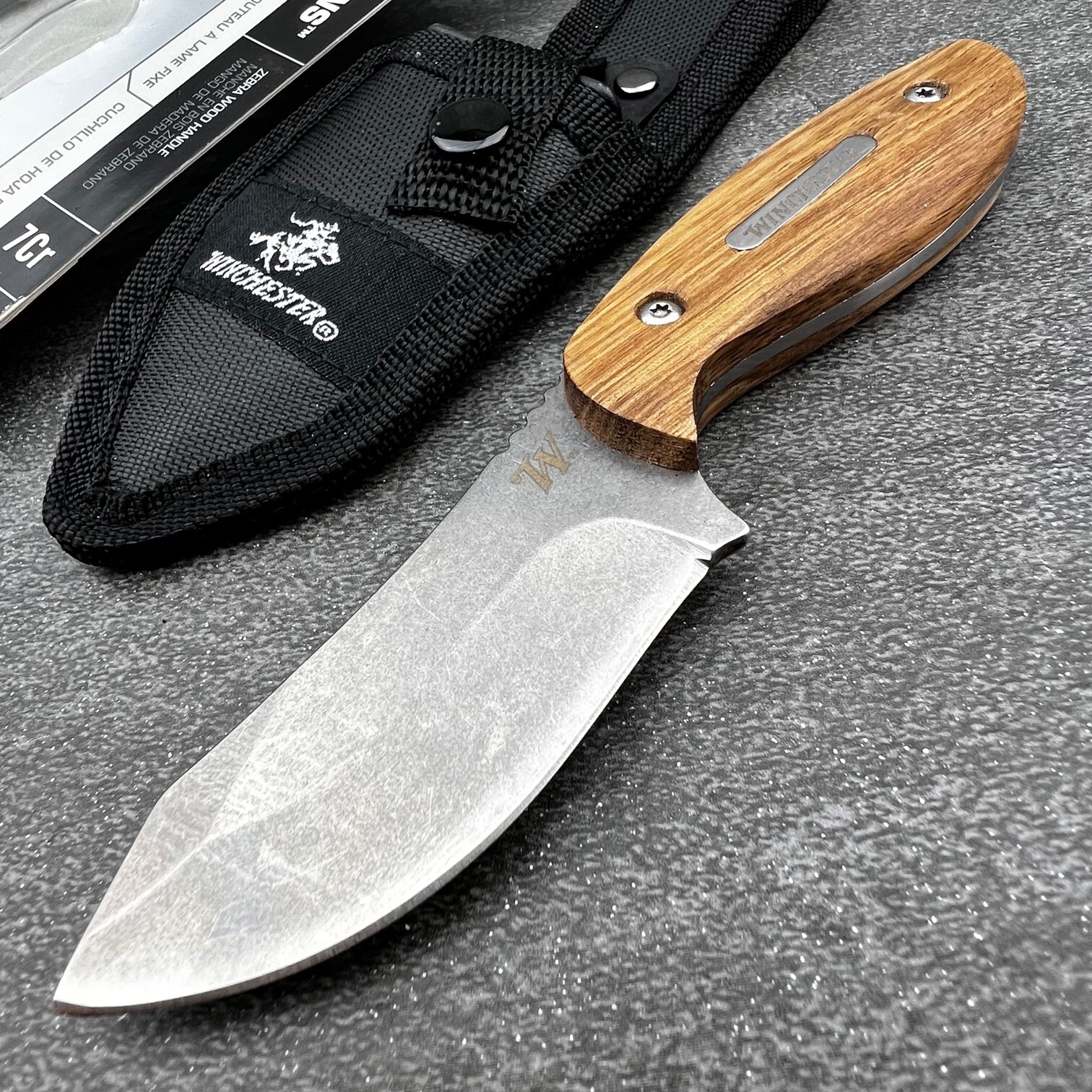 Winchester Barrens 7Cr17MoV Fixed Blade Zebra Wood Handles Hunting ...