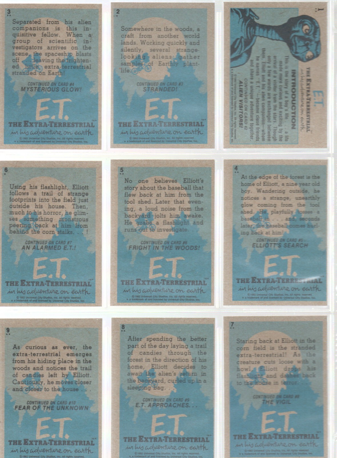 E.T. the Extra-Terrestrial Trading Card Set 9 Cards as pictured lot 36 ...