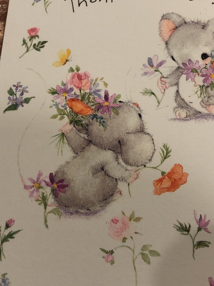 2 Vintage Hallmark Greeting Note Cards Mouse Flowers Unused + Envelopes ...