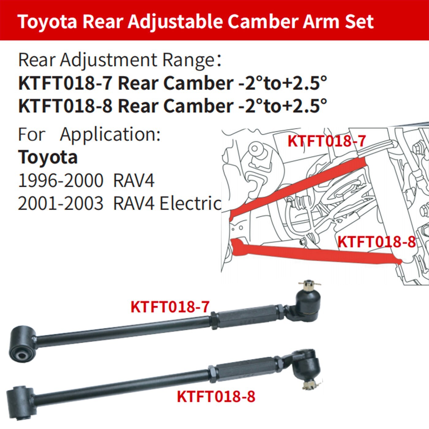 LYKT 4pcs Adjustable Rear Camber Kit Alignment Arms for Toyota RAV4 96 ...